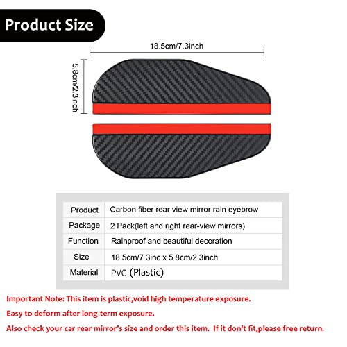 Pincuttee Mirror Rain Visor Eyebrow, Side Mirror Visor Rain Guards,Side Mirror Covers for Car Uniservial Fit 2 Pack