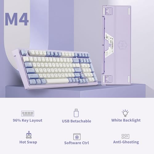 Hexgears Purple Rain M4 Mechanical Keyboard, 99 Keys Hot Swappable Wired Gaming Keyboard, PBT Keycaps, Creamy Keyboard with Number Pad for Windows/Laptop/Xbox, Kailh Green Switch Pre-lubed, Linear