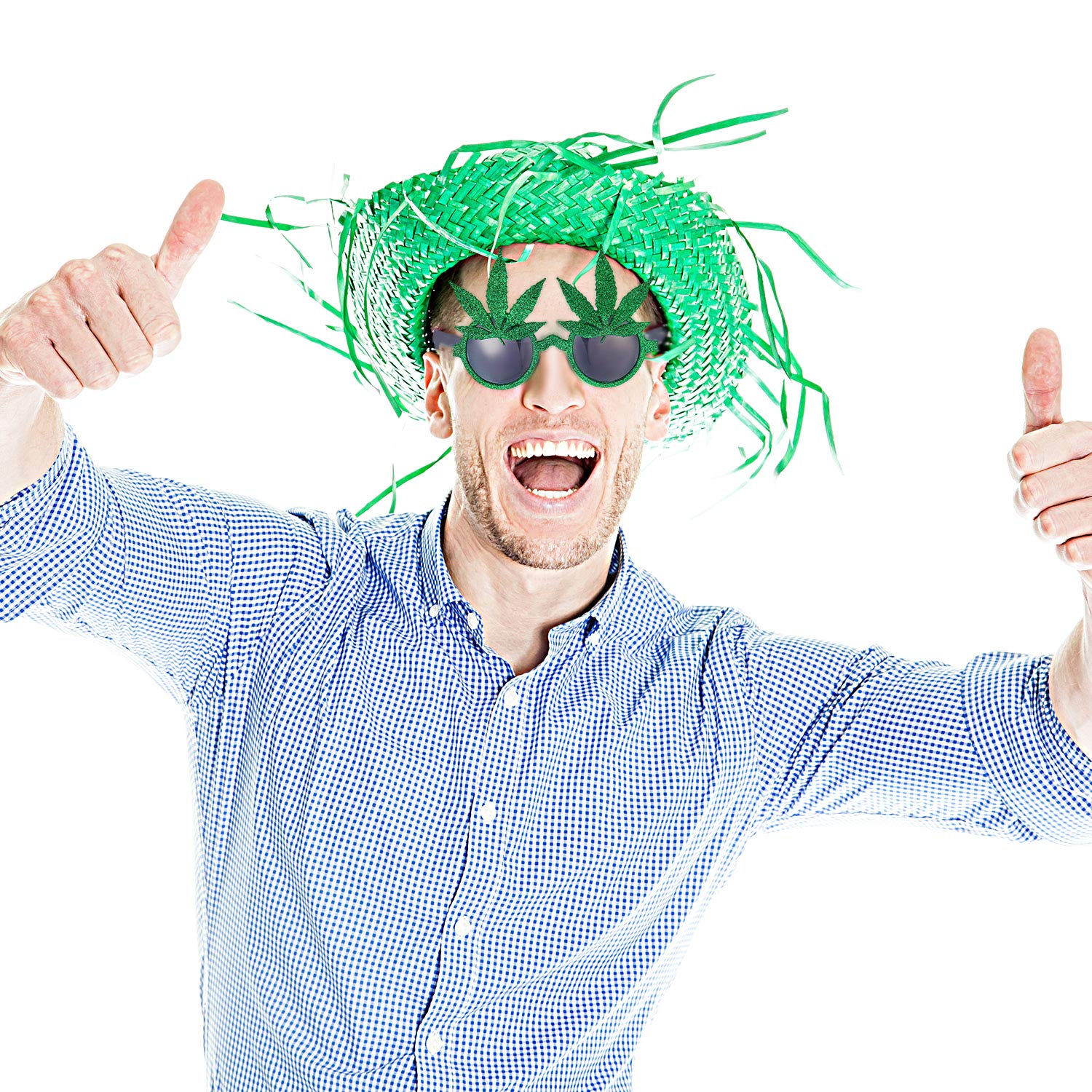 5 Pairs Marijuana Glasses Glittered Weed Glasses Pot Leaf Round Lens Sunglasses for Halloween Costume Green