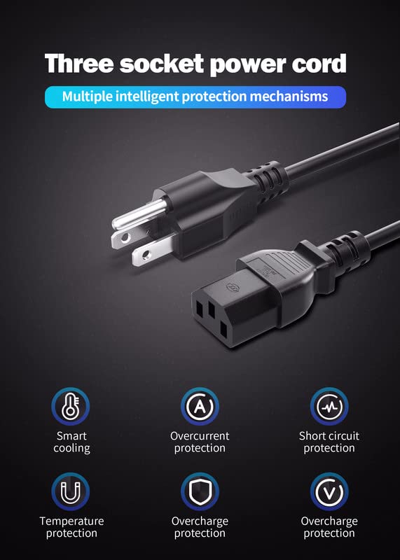 QYD 10FT(3m) AC Power Cord, 3 Prong C13 Power Cord Replacement for ION Block Rocker, Monster Rocker, Mackie Speaker, ION Bluetooth Speaker, Peavey Fender Amp Guitar Mixer DJ Speaker Power Cable, 1Pack