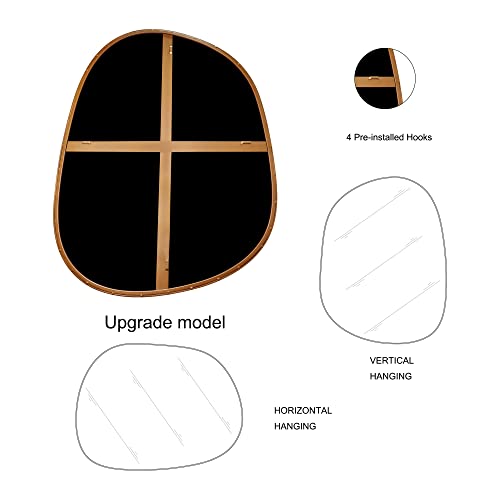 ELEHUME Asymmetrical Mirror for Wall Decor 23"*30", Modern Brass Framed Wall Mirror for Living Room Bathroom Bedroom Entryway