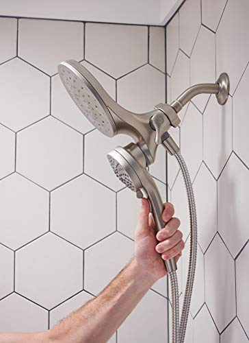 Moen Engage Magnetix Spot Resist Brushed Nickel Multi-Function Handshower and Rainfall Shower Head Trim Combo with Shower Handle, Tub Spout, Metal Hose and Valve, 82304SRN