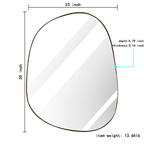 ELEHUME Asymmetrical Mirror for Wall Decor 23"*30", Modern Brass Framed Wall Mirror for Living Room Bathroom Bedroom Entryway