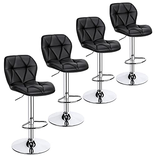 Yaheetech Bar Stools Set of 4 Adjustable PU Leather 360°Swivel Count Bar Chair with Backresr Home Kitchen Counter Stools for Kitchen Counter, Black