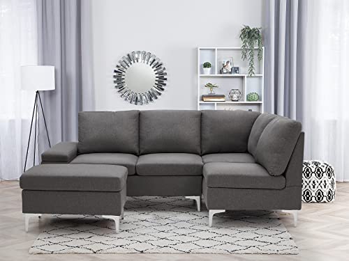 Esright Right Facing Sectional Sofa with Ottoman,Convertible Corner Couches with Armrest Storage, Sectional Couch for Living Room & Apartment, Right Chaise & Gray