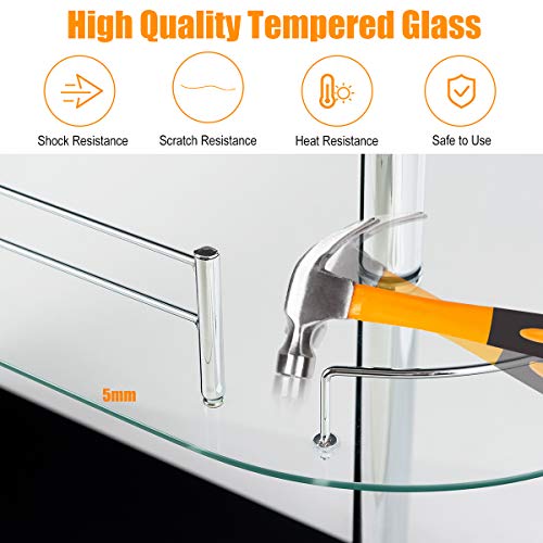 COSTWAY Bar Cabinets Table with 2-Holder, Modern Liquor Display Bar Cabinet with Tempered Glass Shelves, Wine Storage with Wine Glass Holders Ideal for Home/Kitchen/Bar/Pub, Black
