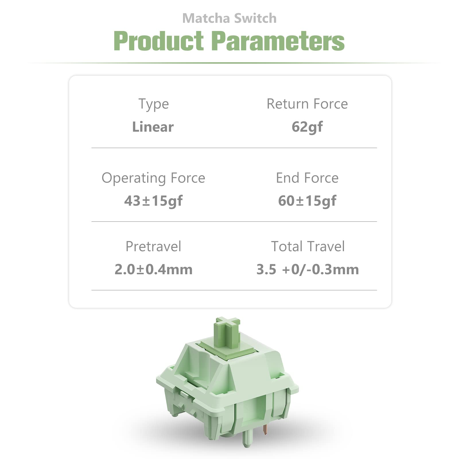 Feker x Matcha Switches for Mechanical Keyboard DIY - Linear Keyswitch 5 Pins for Mechanical Gaming Keyboards - 60cN Force Pre Lubed (45PCS, Matcha Green Switch)