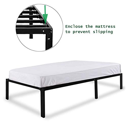 HAAGEEP Black Twin Metal Bed Frame No Boxspring Needed 14 Inch Beds Frames with Storage for Kids Girls Boys, at