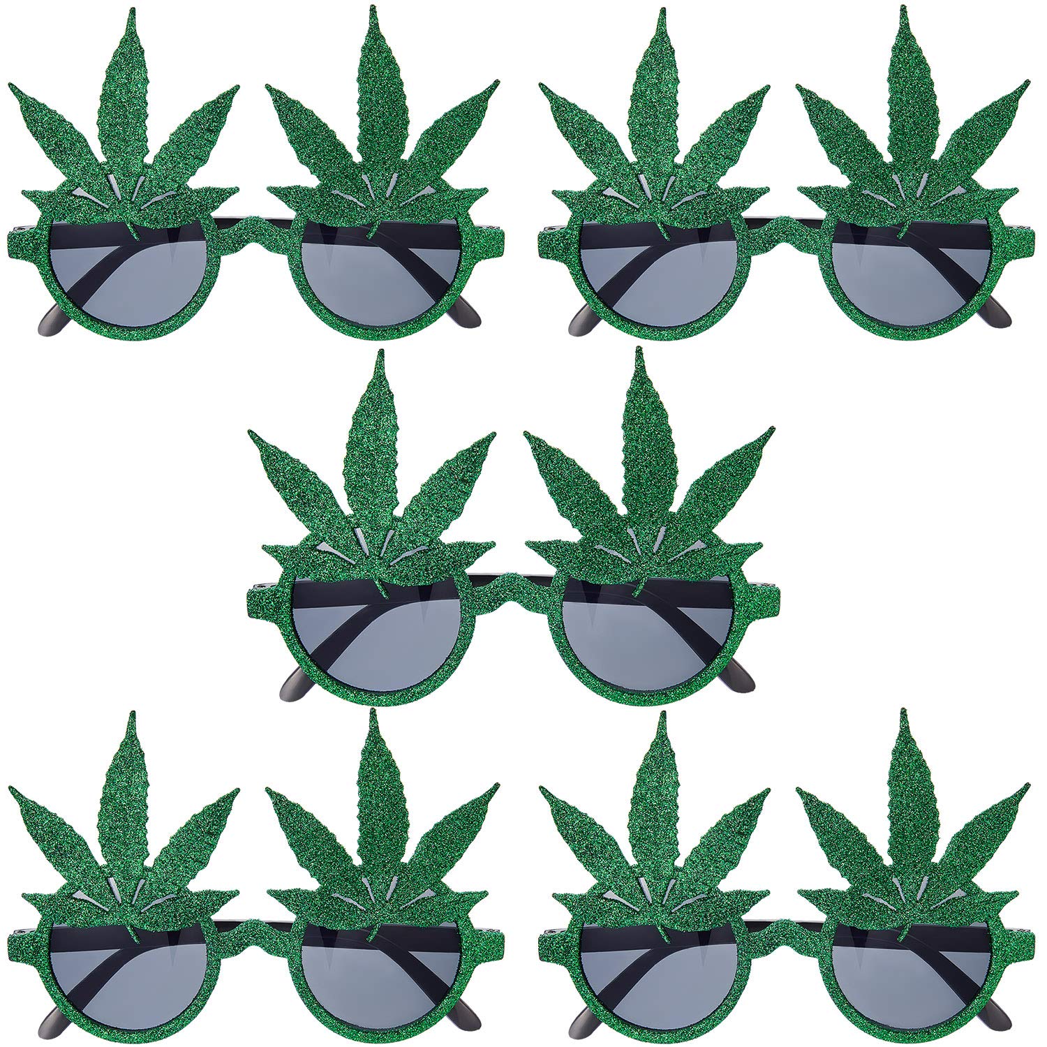 5 Pairs Marijuana Glasses Glittered Weed Glasses Pot Leaf Round Lens Sunglasses for Halloween Costume Green