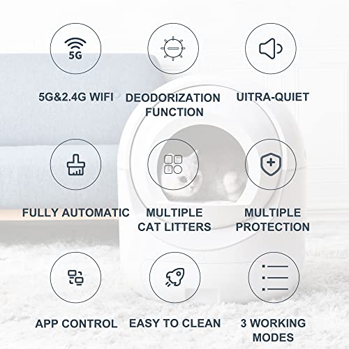 Automatic Cat Litter Box,Litter Robot,Self Cleaning Cat Litter Box with Remote App Control,Odor Removal, Health Report,Disassembly for Multiple Cats Family,LukPhylia