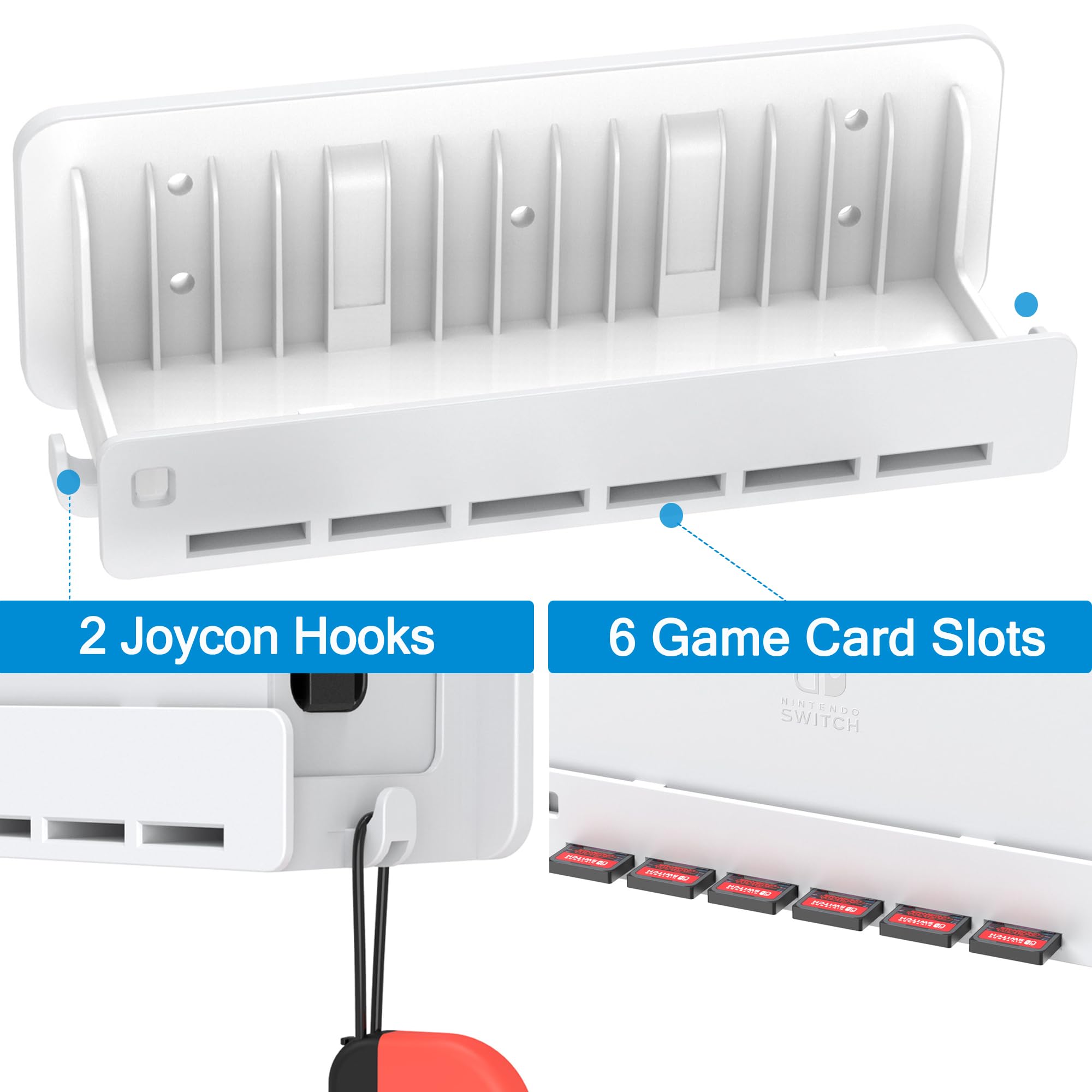 SOKUSIN Wall Mount for Nintendo Switch/OLED - Wall Mount Kit Shelf Stand for Safely Store Your Console, Dock, Games, Controller Near/Behind TV (White)