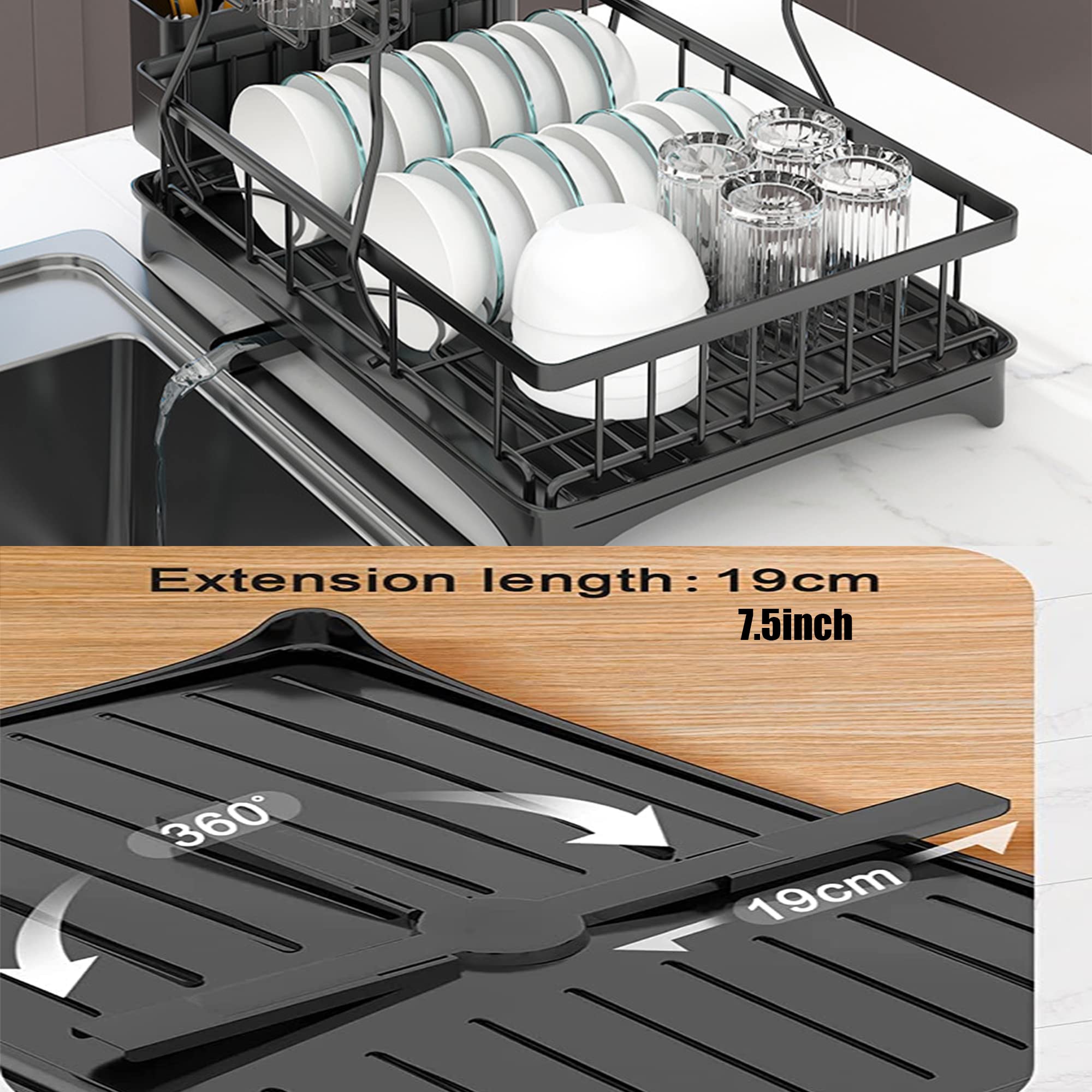 Dish Drying Rack for Kitchen Counter, 2 Tier Large Kitchen Drying Rack with Drainboard, Anti-Rust Stainless Steel Dish Drainer with Utensil Holder Wine Glass Holder for Cup Bowl Plate