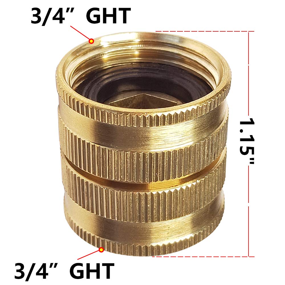 HQMPC Brass Garden Hose Connector Garden Hose Adapter Double Female Swivel Hose Connector 3/4 Inch GHT Brass Connector 4 Pieces