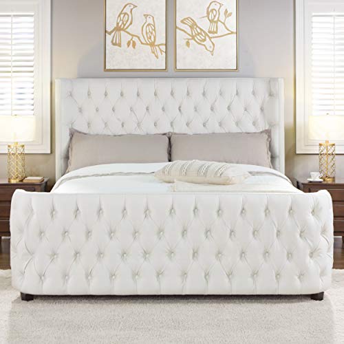 Jennifer Taylor Home Harmonie King Tufted Bed, (U.S. Standard), Antique White Polyester
