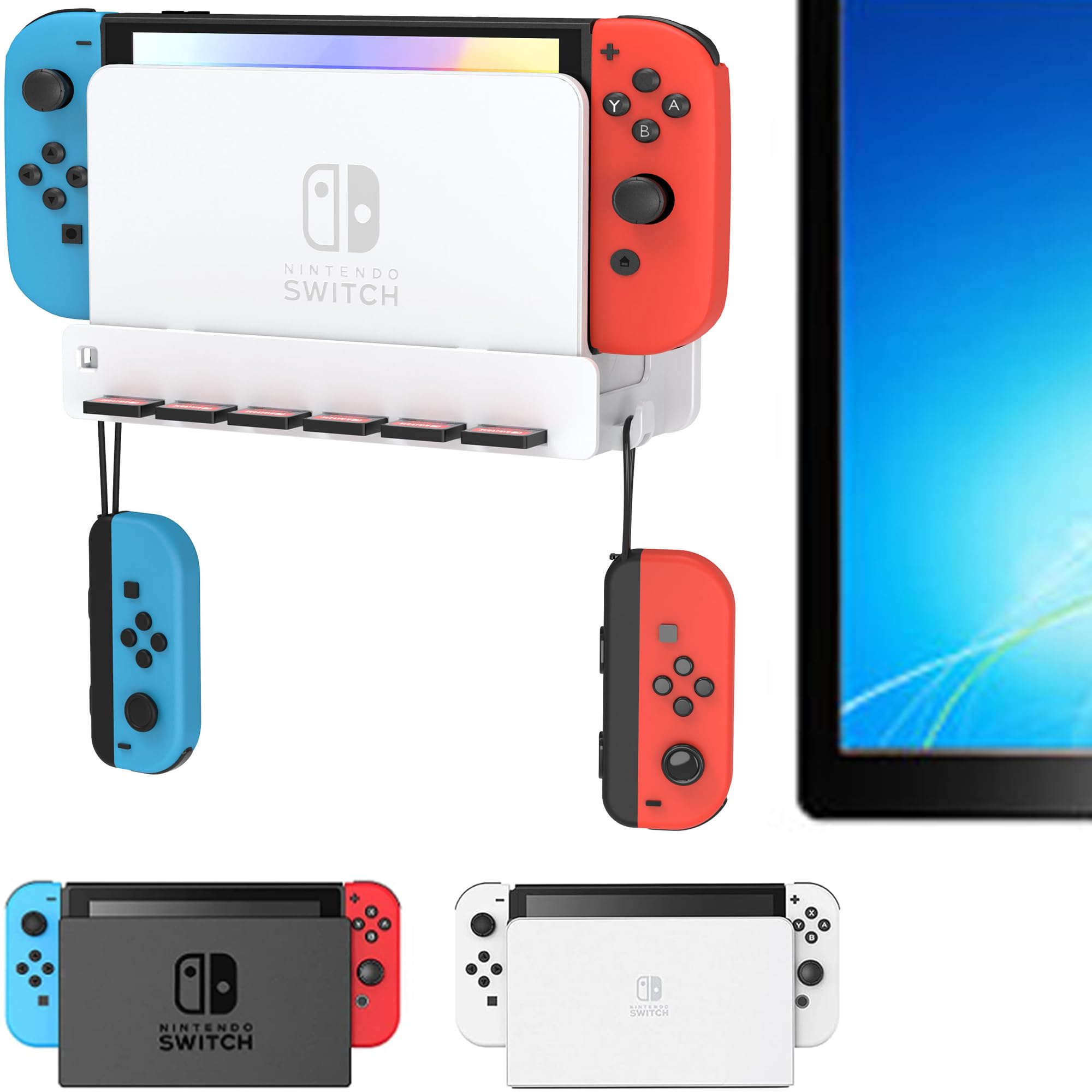 SOKUSIN Wall Mount for Nintendo Switch/OLED - Wall Mount Kit Shelf Stand for Safely Store Your Console, Dock, Games, Controller Near/Behind TV (White)