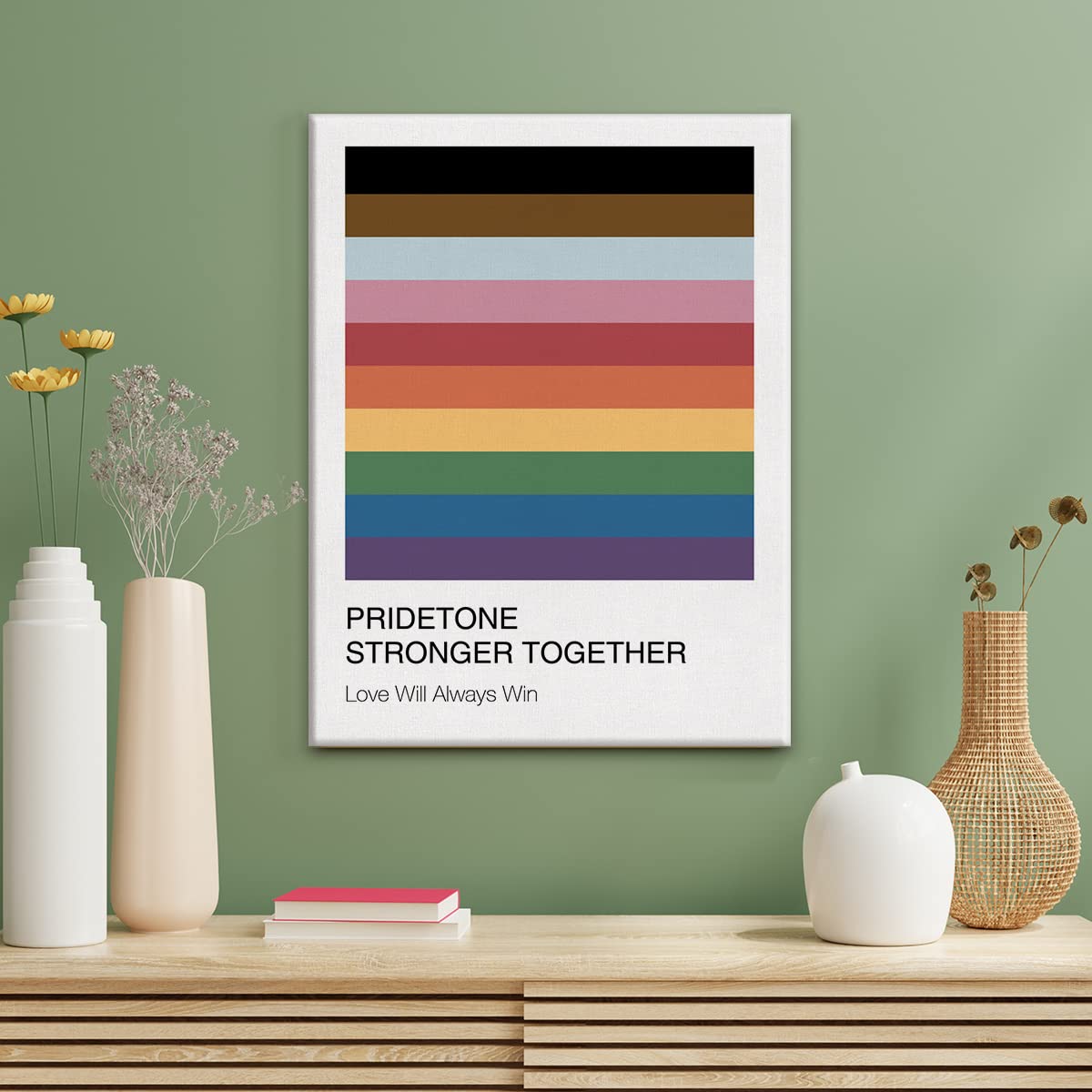 Rainbow Pride Canvas Wall Art Poster Print Gift, Colorful Stronger Together Love Will Always Win Pride Painting Picture Ready to Hang Home Bedroom Decor (11.5" x 15")