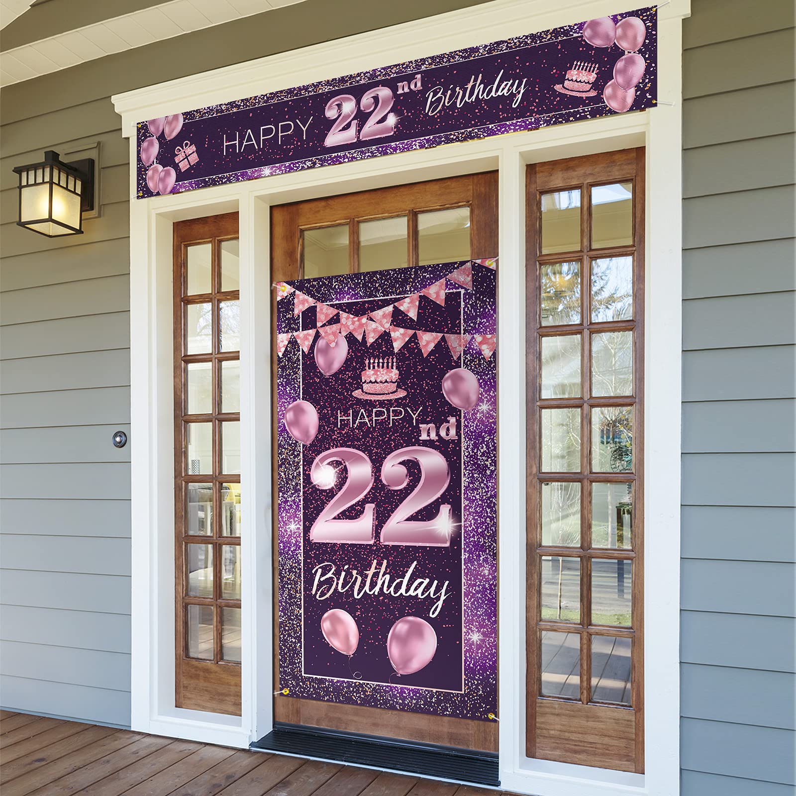 PAKBOOM Happy 11th Birthday Door Cover Porch Banner Sign Set - 11 Years Old Birthday Decoraions Party Supplies for Girls - Purple Pink