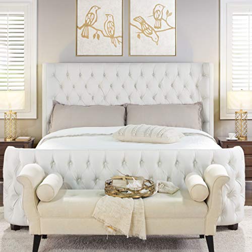 Jennifer Taylor Home Harmonie King Tufted Bed, (U.S. Standard), Antique White Polyester