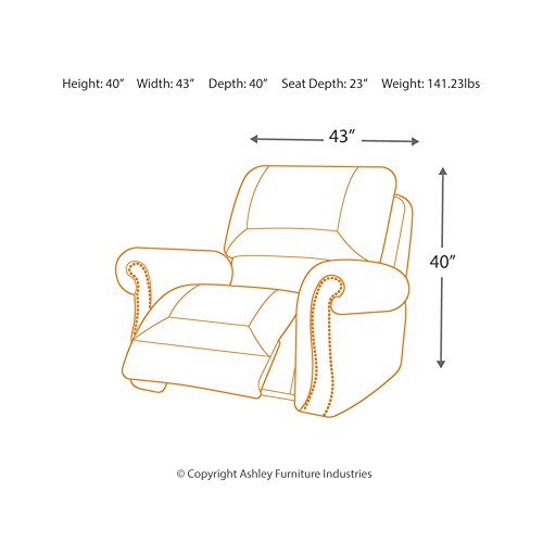 Signature Design by Ashley Larkinhurst Faux Leather Manual Rocker Recliner with Nailhead Trim, Brown