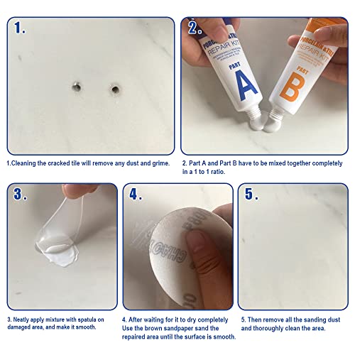 Cocomfix Porcelain Repair Kit, Tile Repair Kit. Ceramic Tile Repair Kit(White) - Quickly Fix Tile Chips, Cracks, Holes & Scratches. Super Adhesion. for Ceramic, Porcelain, Acrylic, Fiberglass.