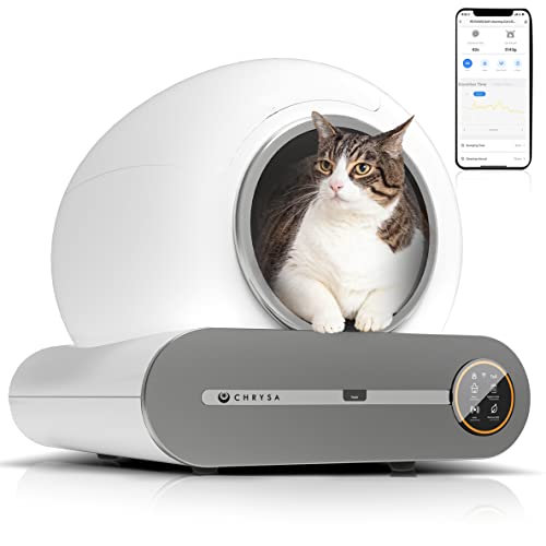 CHRYSA Self-Cleaning Cat Litter Box, Integrated Safety Protection Automatic Cat Littler Box for Multi Cats, Extra Large/Odor Isolation/APP Control Smart Cat Litter Box