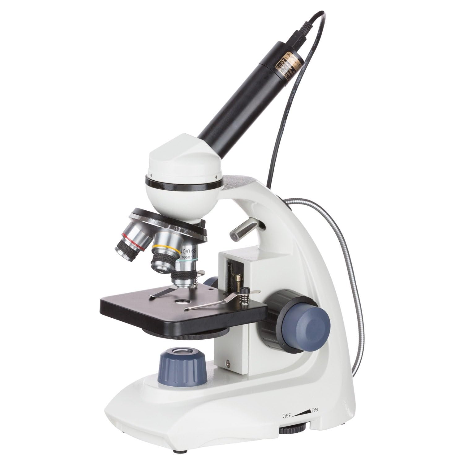 AmScope M170C-E 40X-1000X Dual LED Solid-Metal Portable Compound Microscope with Camera, White