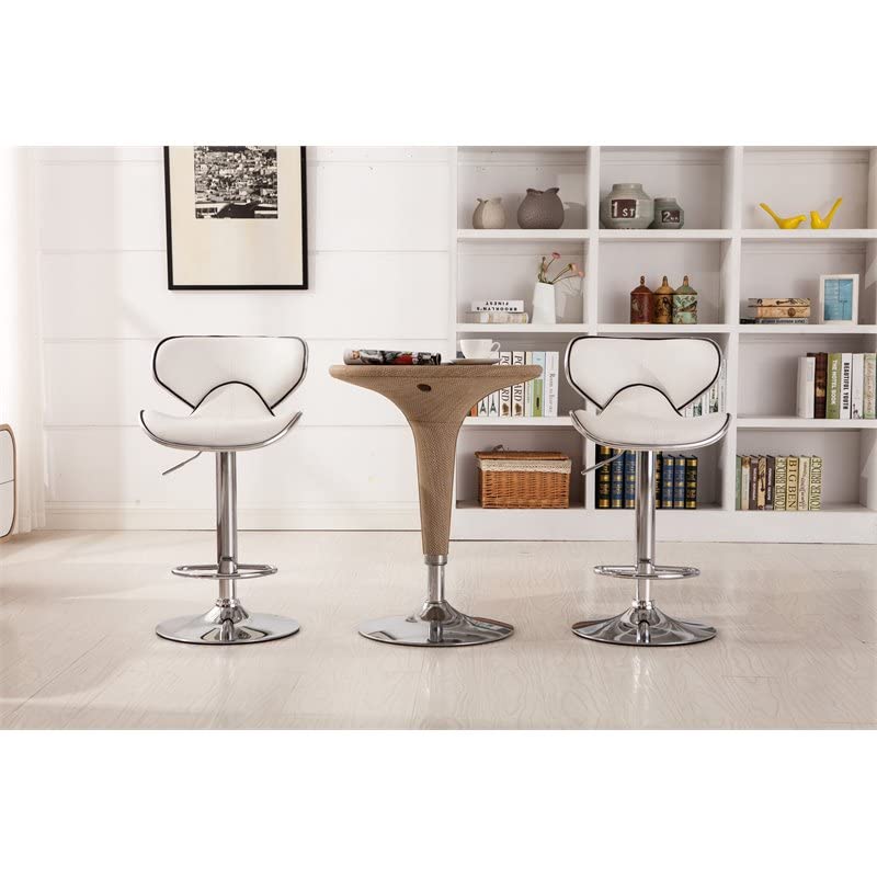 Roundhill Furniture Masaccio Cushioned Leatherette Upholstery Airlift Adjustable Swivel Barstool with Chrome Base, Set of 2, White