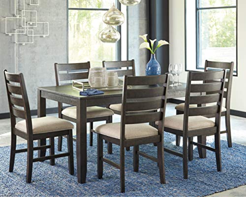 Signature Design by Ashley Rokane Dining Room Table Set with 6 Upholstered Chairs, Brown