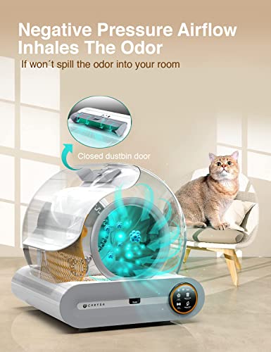 CHRYSA Self-Cleaning Cat Litter Box, Integrated Safety Protection Automatic Cat Littler Box for Multi Cats, Extra Large/Odor Isolation/APP Control Smart Cat Litter Box