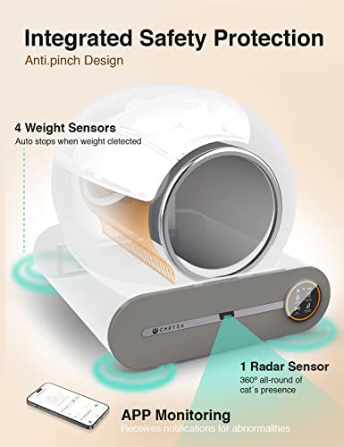 CHRYSA Self-Cleaning Cat Litter Box, Integrated Safety Protection Automatic Cat Littler Box for Multi Cats, Extra Large/Odor Isolation/APP Control Smart Cat Litter Box