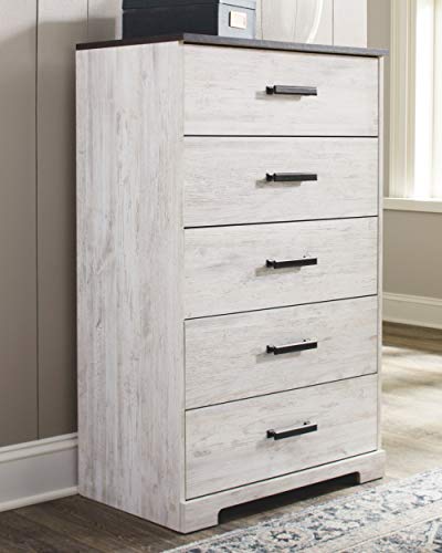 Signature Design by Ashley Shawburn Modern Farmhouse 5 Drawer Chest of Drawers, Two-Tone Whitewash
