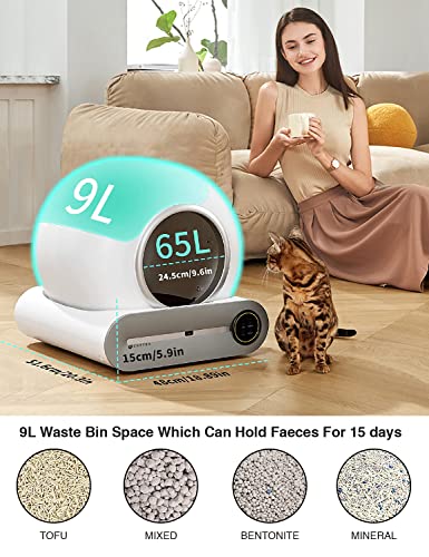 CHRYSA Self-Cleaning Cat Litter Box, Integrated Safety Protection Automatic Cat Littler Box for Multi Cats, Extra Large/Odor Isolation/APP Control Smart Cat Litter Box