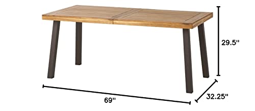 Christopher Knight Home Della Acacia Wood Dining Table, Natural Stained with Rustic Metal, 32.25 in x 69 in x 29.5 in, Brown, Grey