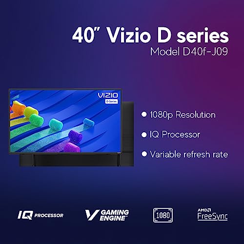 VIZIO 40-Inch Class D-Series Full HD LED 1080p Smart TV, V-Gaming Engine, AirPlay 2 and Chromecast Built-in + Free Wall Mount (No Stands) - D40f-J09 (Renewed)