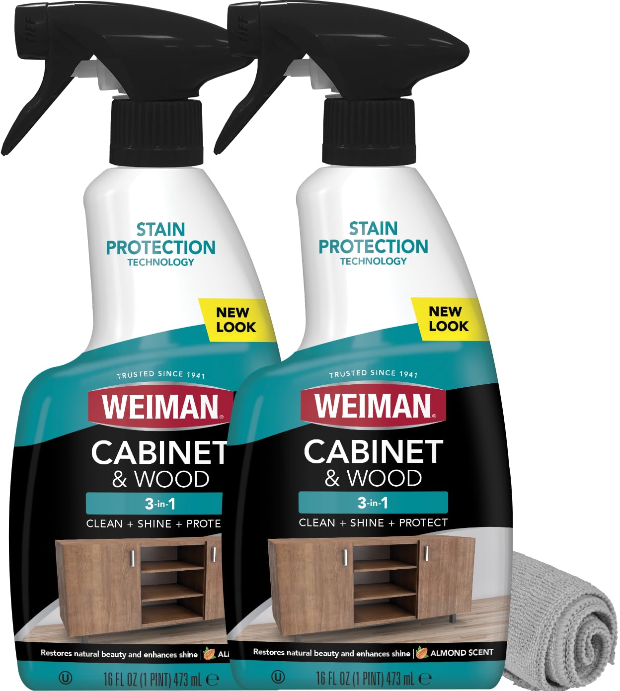 Weiman Cabinet & Wood Clean & Shine Clean and Protect Spray - For Wood Cabinets, Furniture, Tables, Baseboards, Trim and more! 16 oz, 2 PACK