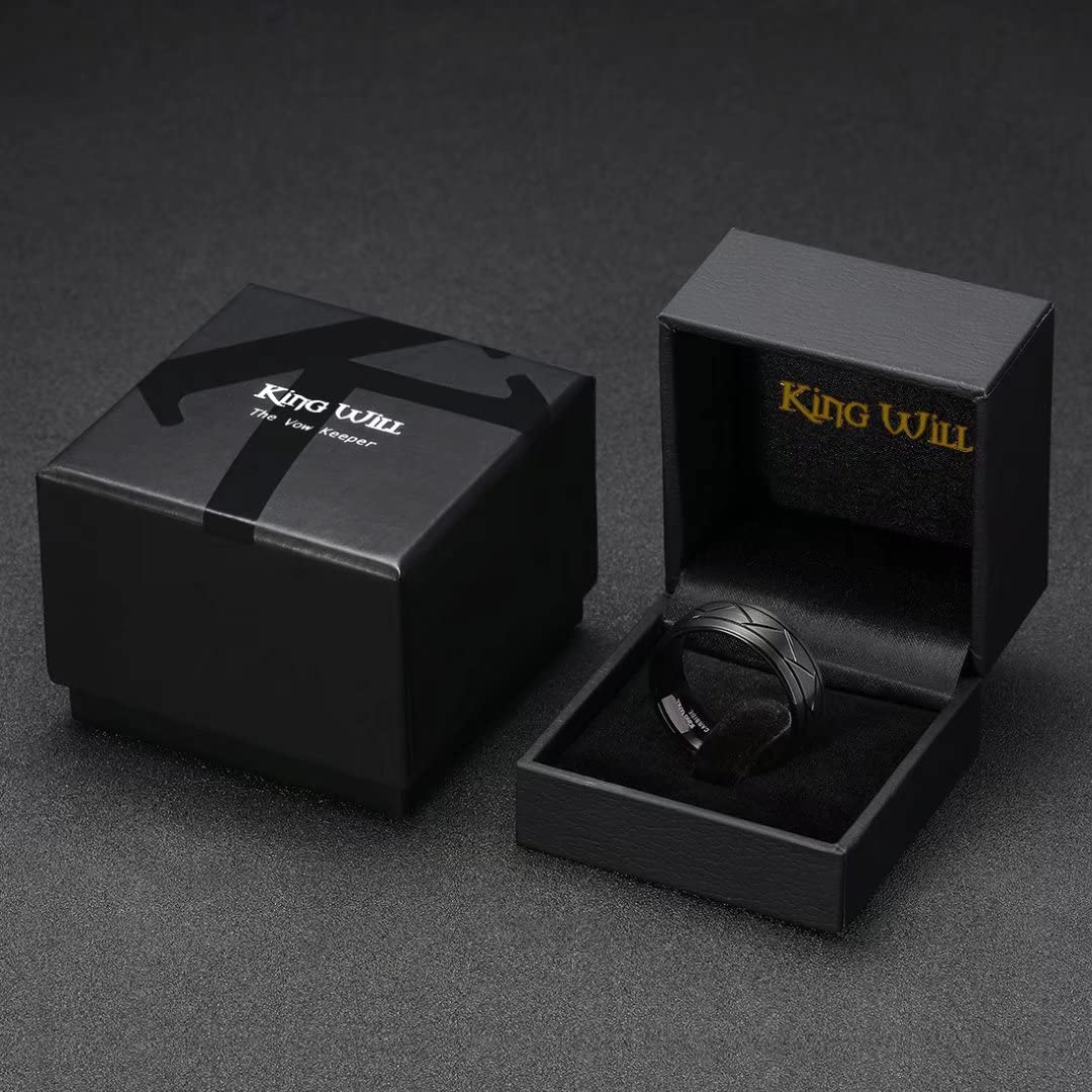 King Will TYRE Men's 8mm Black Domed Tungsten Carbide Ring Matte Finish Groove Design Wedding Bands 11