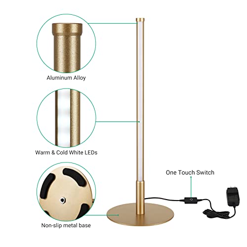 EDISHINE LED Table Lamp, Dimmable Bedside Lamp with 3 Colour Temperature, Touch Controller, Minimalist Lamp for Bedroom, Living Room, Corner Lighting, Gift, Reading, Metal Finish, Gold, 6W