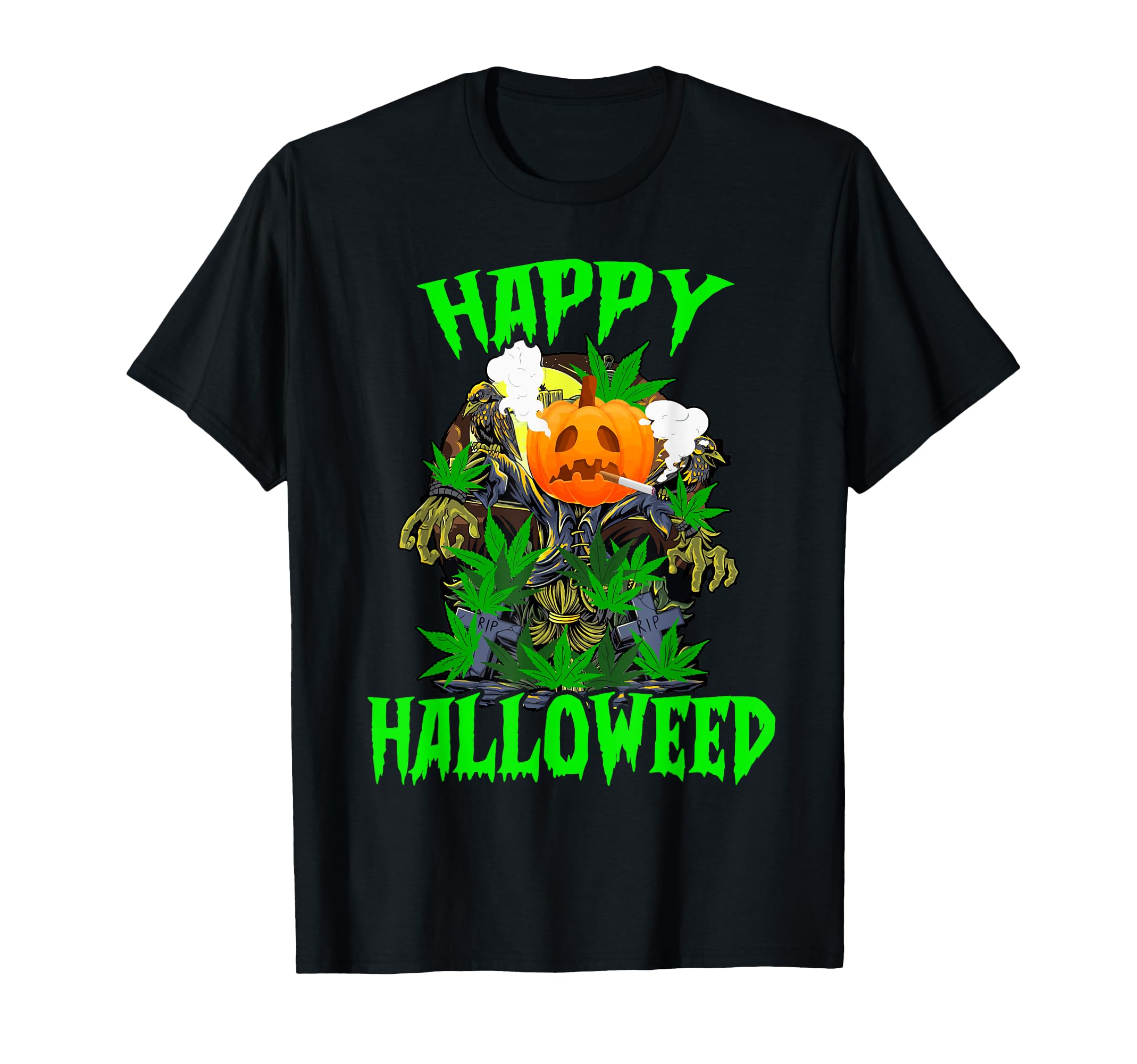 Funny Pumpkin Stoner Smoking Weed Happy Halloweed Halloween T-Shirt