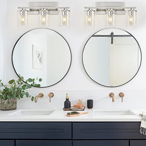 SADENICEL Brushed Nickel Bathroom Vanity Light, 3-Light Metal Wall Sconce Fixtures for Bathroom Lighting (Brushed Nickel, 3 Light)