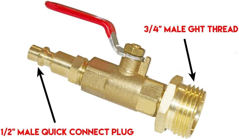HQMPC RV Winterize Adapter Blowout Adapter 1/4" Quick Connect Plug with 3/4" GHT Female Ball Valve and Male for RV, Travel Trailer, Boat, Camper, Cabins +Extra 2 PTFE Tapes+ Gaskets