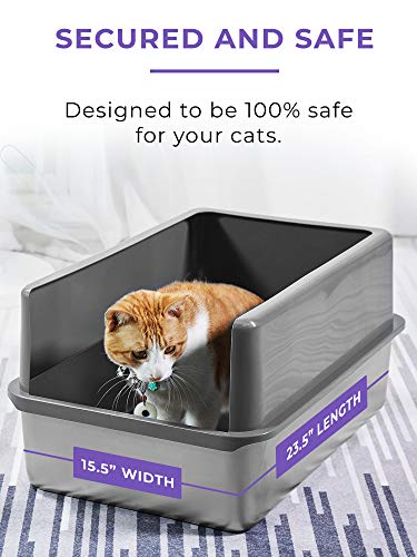 iPrimio Enclosed Sides Stainless Steel Cat XL Litter Box Keep Litter In the Pan - Never Absorbs Odor, Stains, or Rusts - No Residue Build Up - Easy Cleaning Litterbox Designed by Cat Owners - Patented