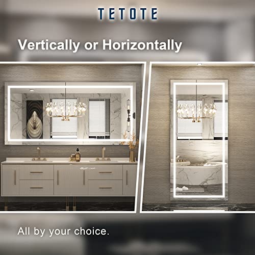 TETOTE LED Bathroom Mirror LED Mirror 60 x 28 Bathroom Mirror with Lights Bedroom LED Vanity Mirror Makeup Mirror Dimmable Anti-Fog Wall Mounted Birthday Gift Room Decor