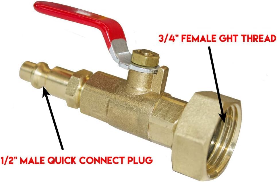 HQMPC RV Winterize Adapter Blowout Adapter 1/4" Quick Connect Plug with 3/4" GHT Female Ball Valve and Male for RV, Travel Trailer, Boat, Camper, Cabins +Extra 2 PTFE Tapes+ Gaskets