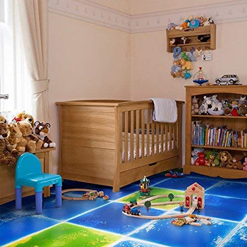 Art3d 1-Pack Fancy Floor Tile for Kids Room Liquid Encased Floor Tile, 12" X 12" Blue