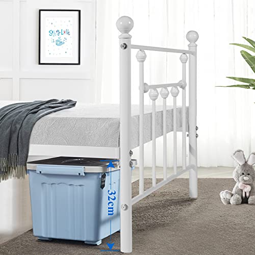 VECELO Twin Size Metal Platform Bed Frame with Headboard and Footboard, Sturdy Steel Slat Support/No Box Spring Needed Mattress Foundation/Easy Assemble,Victorian Style, Pure White