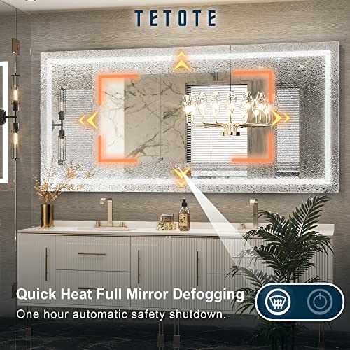 TETOTE LED Bathroom Mirror LED Mirror 60 x 28 Bathroom Mirror with Lights Bedroom LED Vanity Mirror Makeup Mirror Dimmable Anti-Fog Wall Mounted Birthday Gift Room Decor