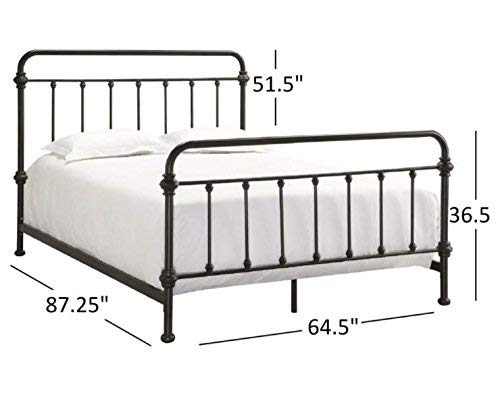 TRIBECCA home Wrought Iron Bed Frame Dark Bronze Metal Queen Size USA Vintage Look Shabby Chic French Country (Queen)