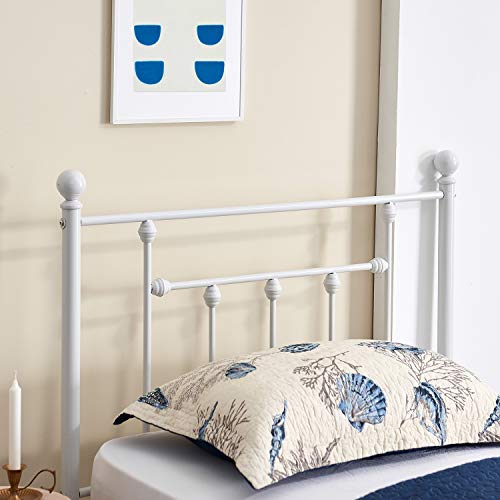 VECELO Twin Size Metal Platform Bed Frame with Headboard and Footboard, Sturdy Steel Slat Support/No Box Spring Needed Mattress Foundation/Easy Assemble,Victorian Style, Pure White