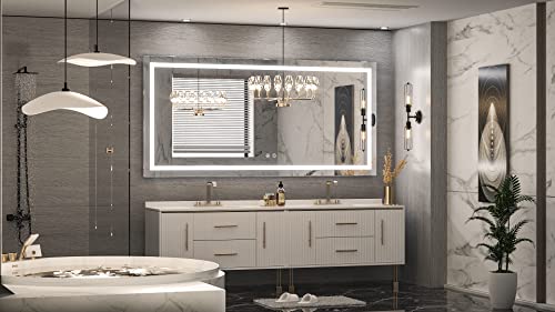 TETOTE LED Bathroom Mirror LED Mirror 60 x 28 Bathroom Mirror with Lights Bedroom LED Vanity Mirror Makeup Mirror Dimmable Anti-Fog Wall Mounted Birthday Gift Room Decor