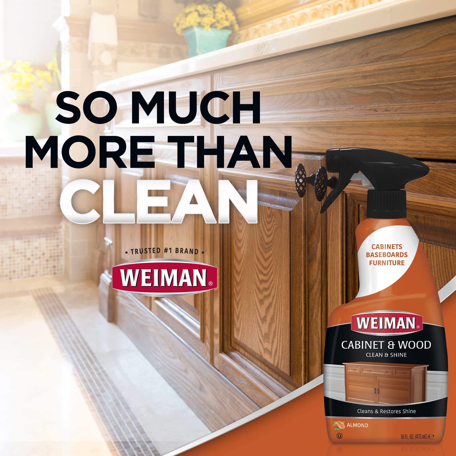 Weiman Cabinet & Wood Clean & Shine Clean and Protect Spray - For Wood Cabinets, Furniture, Tables, Baseboards, Trim and more! 16 oz, 2 PACK